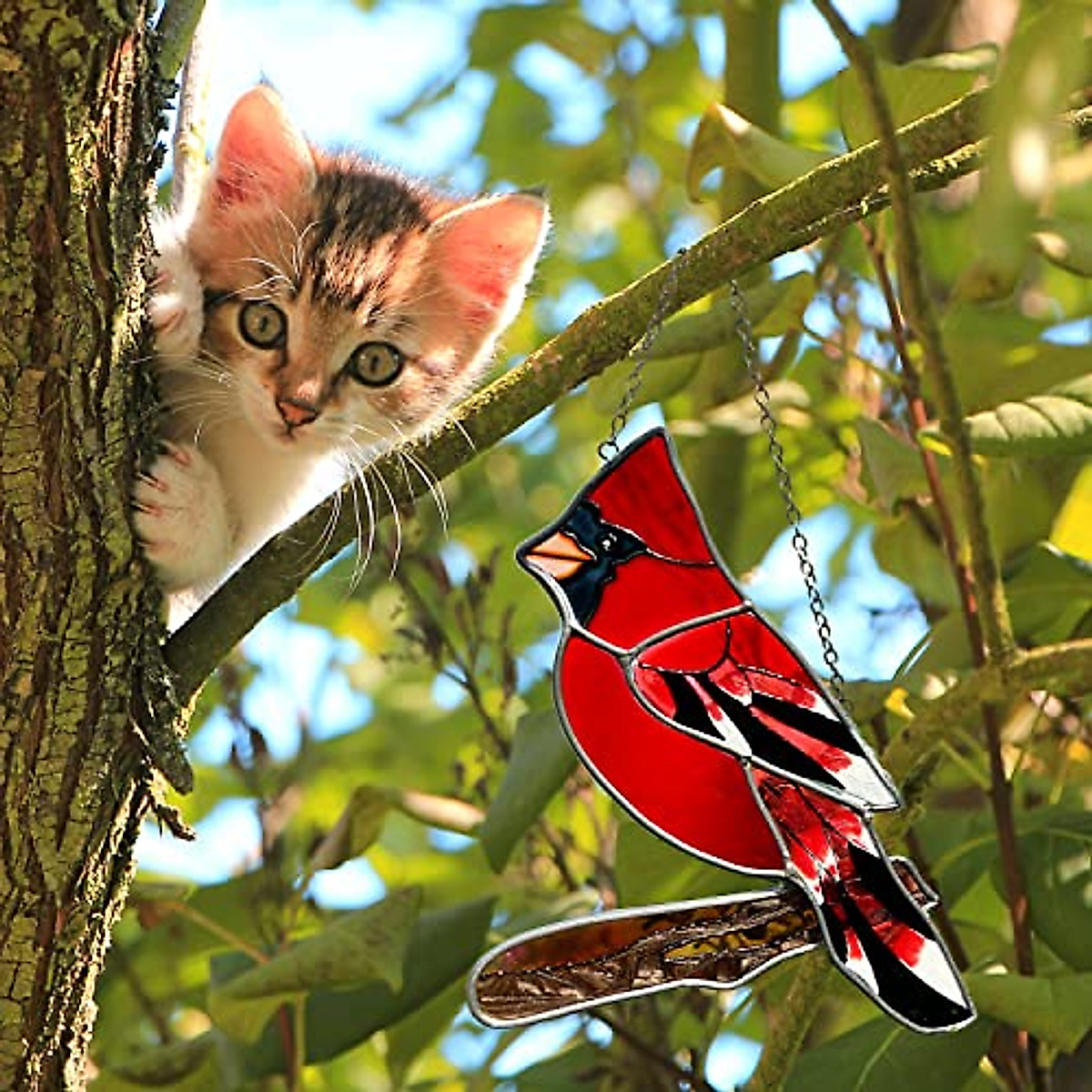 Bluebird and Cardinal Stained Glass Window Hanging Bird Suncatcher for Window