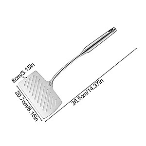 Steak Spatula, Wide Stainless Steel Shovel Slotted Fried Fish Steak Spatula with Long Handle, Grilling Turner for Burgers Fish & BBQ(silver)