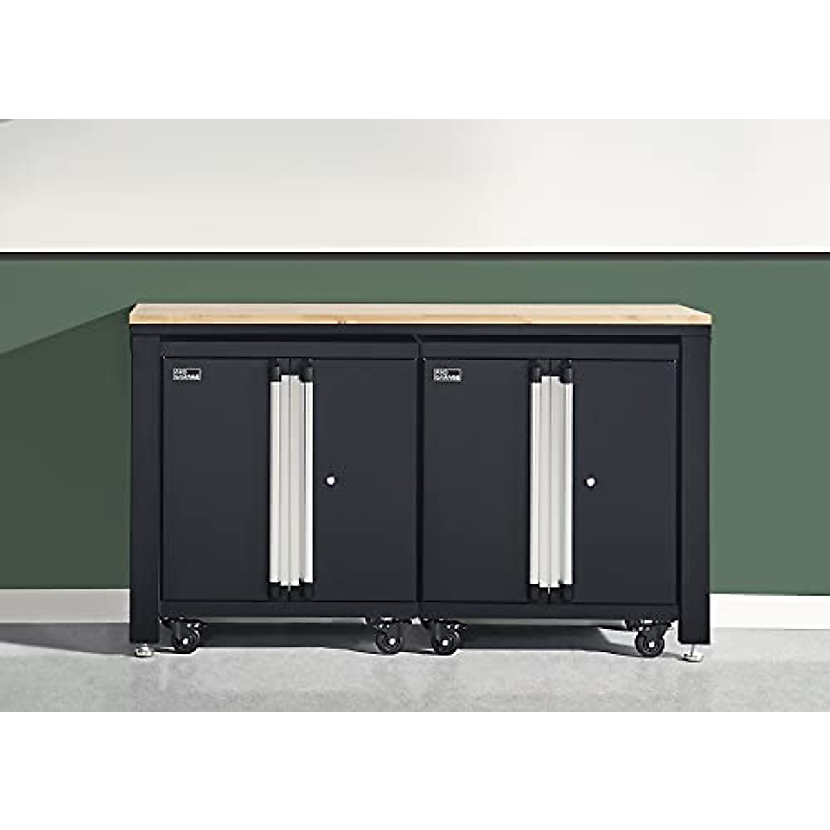 ClosetMaid ProGarage Garage Storage Base Cabinets & Workbench Top 3-Piece Set, Custom, Durable, Adjustable, Steel Construction, Black