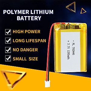 AKZYTUE 3.7V 1200mAh 783448 Lipo battery Rechargeable Lithium Polymer ion Battery Pack with JST Connector