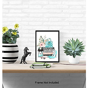 Blue High Fashion Wall Art - Designer Handbag, Purses, Shoes, Perfume - Glam Wall Decor - Luxury Gift for Women - Cute Bathroom decoration Teens Room, Girl Bedroom - Boho-chic Shabby chic Poster