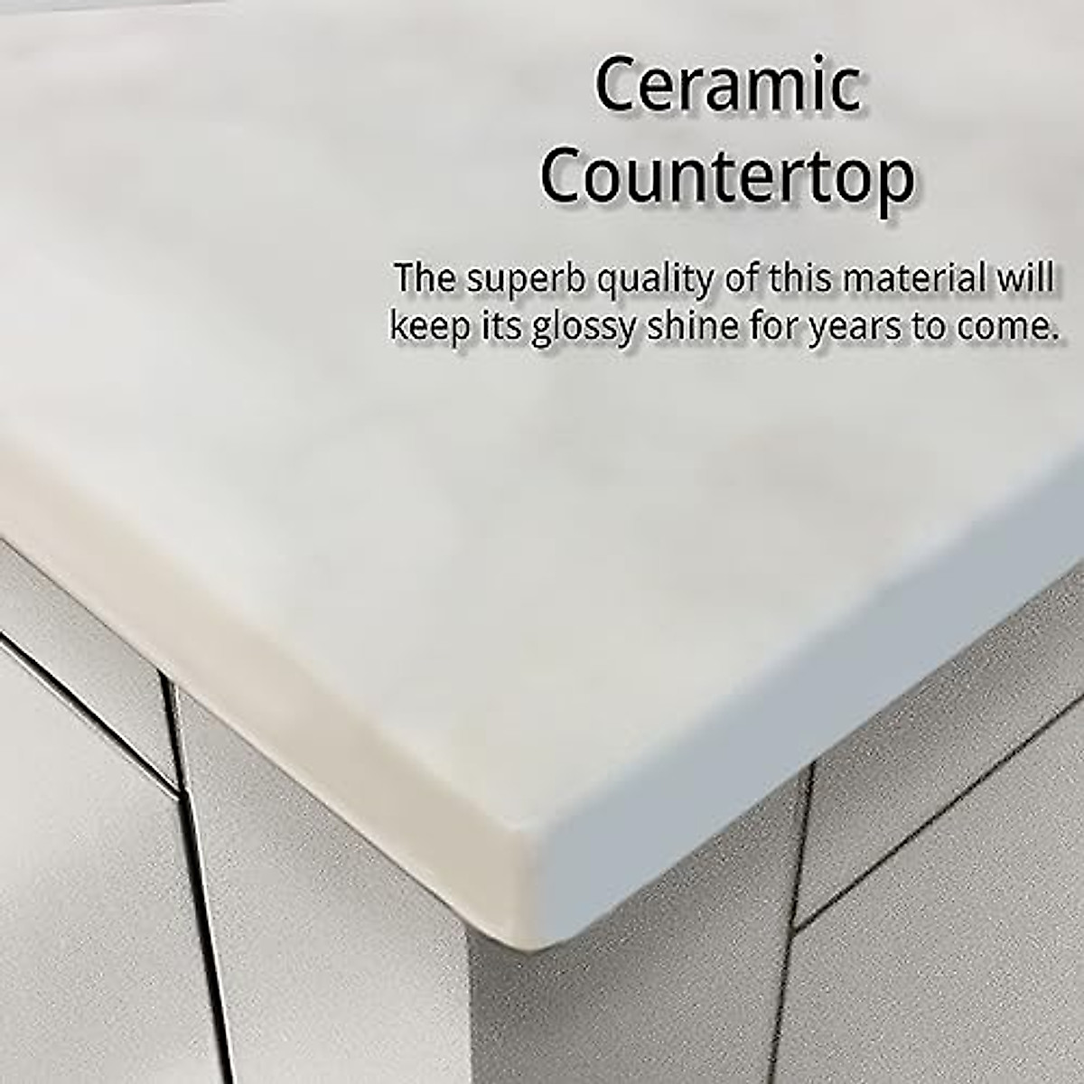 Bell+Modern Harborfront 36 in W x 18.25 in D White Bath Vanity with Side Cabinet, White Ceramic Top, and 22 in Mirror