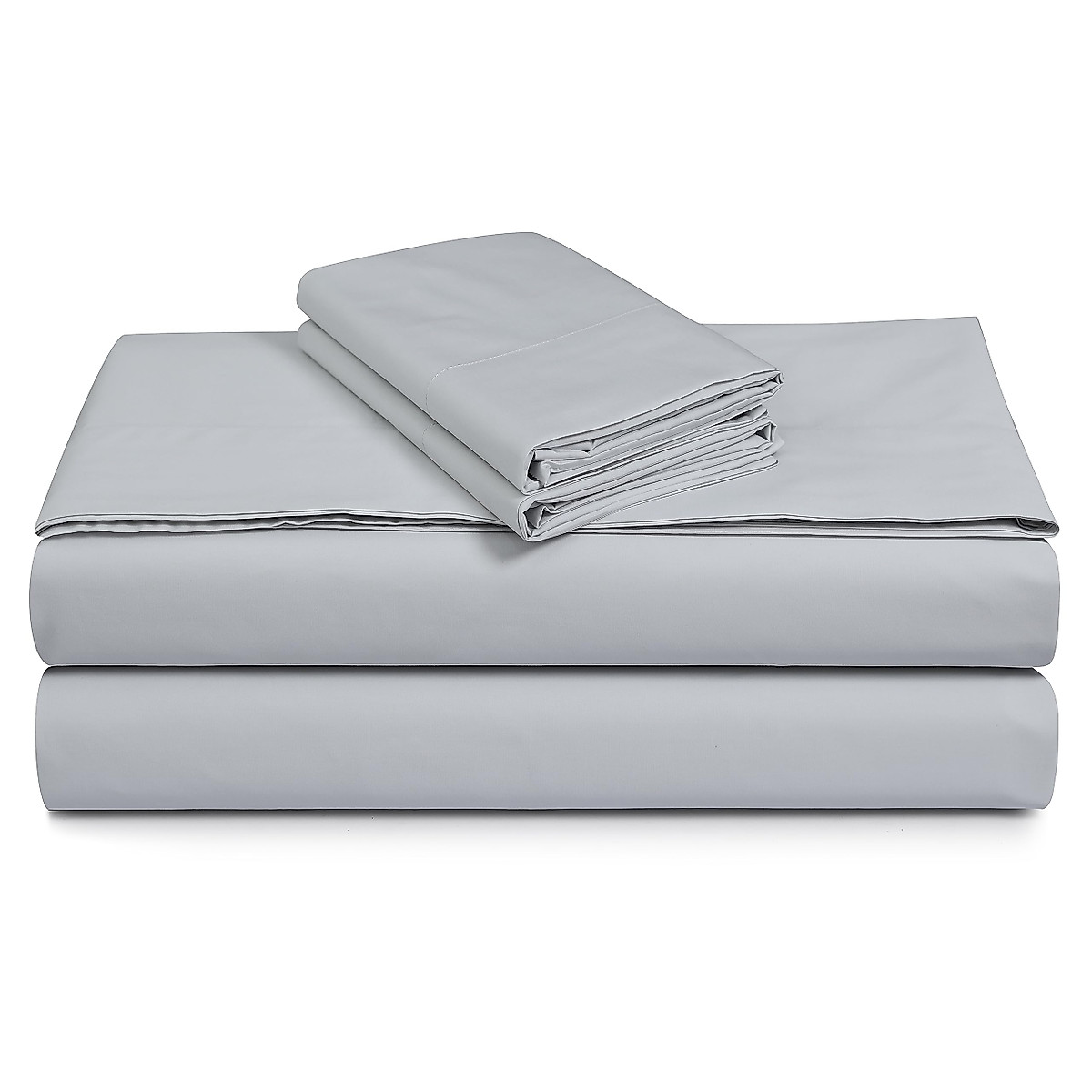 Tribeca Living Cotton Percale Full Size Bed Sheet Set, 300 Thread Count, Extra Deep Pockets, Soft Grey