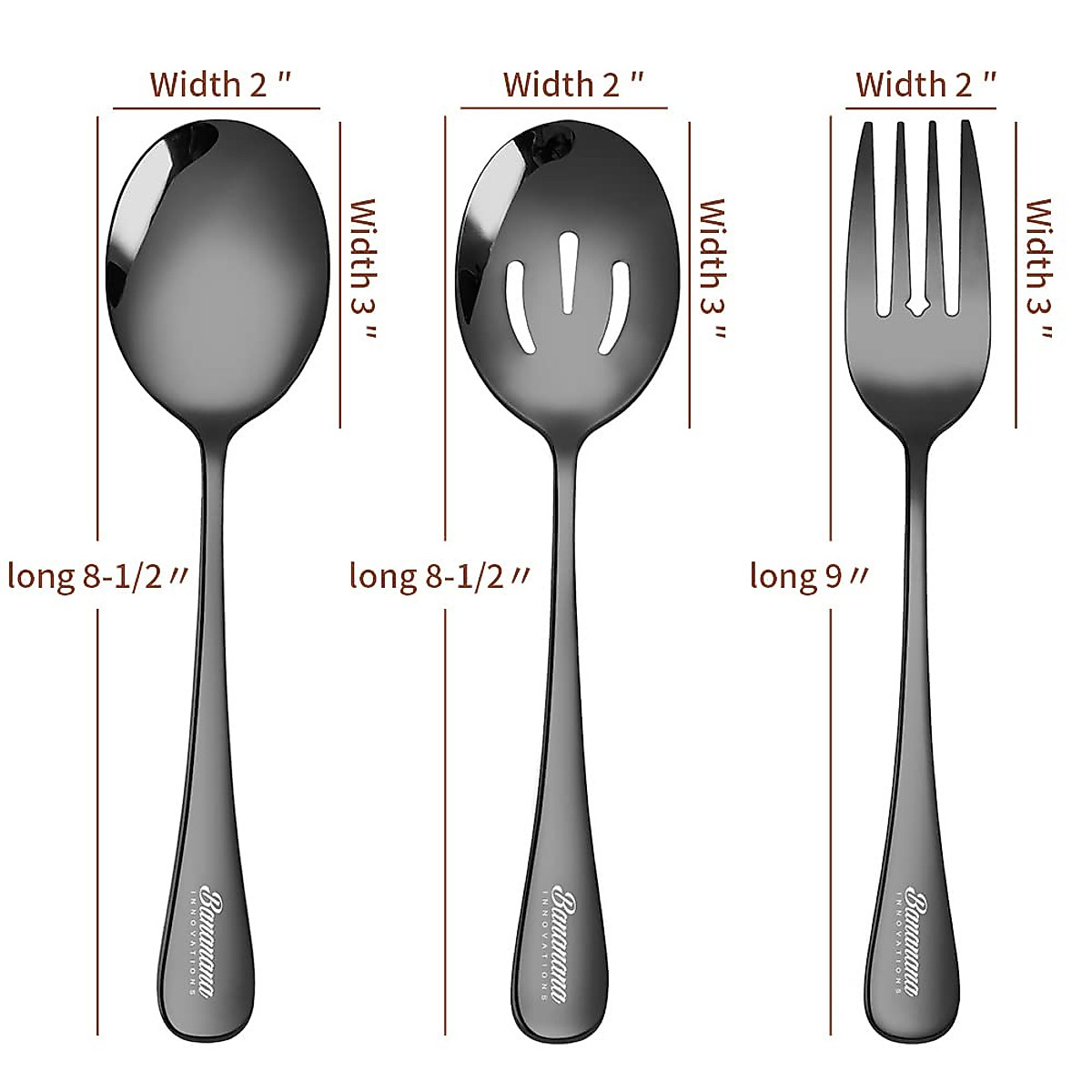 Stainless Steel Serving Spoon x 2, Slotted Serving Spoon x 2, Serving Forks x 2, 8.5 Inch Serving Utensils Set of 6 for Catering, Dishwasher safe (Silver)