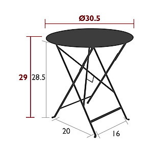 Fermob - Bistro 30" Round Table - Folding Table with Steel Top & Umbrella Hole - Outdoor Dinner & Drinks - Perfect for Patio & Garden - Cedar Green