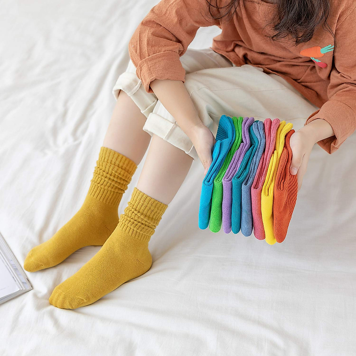 MINI PANDA Girls Socks,Little Girl Socks,Socks for Girls 6-8 Years,Long Socks for Girls 9 Pairs (9 colors, 6-8 Years)