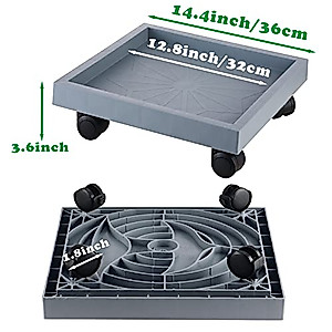 4 Packs 14 inch Square Plant Caddy with Wheels Rolling Plant Stand Potted Plant Mover Heavy Duty Plant Dolly with Casters for Indoor and Outdoor Large Plant Roller Base Rolling Cart, Grey