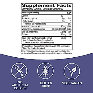 Nature’s Way Sambucus Elderberry Immune Support Gummies*, Elderberry with Vitamin C, Vitamin D and Zinc, 100 Gummies