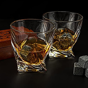 LANFULA Crystal Whiskey Glasses, Old Fashioned Cocktail Glass for Bourbon Scotch Whisky Vodka Drinking, Large Rocks Tumblers Set of 4