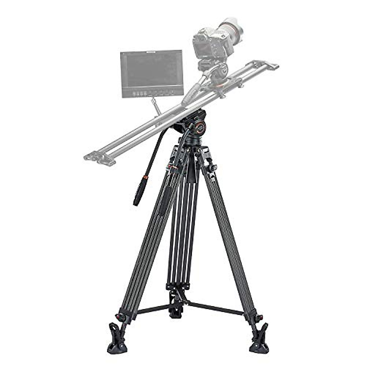 Cayer BV25LH Video Tripod System, 74 inch Carbon Fiber Professional Heavy Duty Camera Tripod Kit, Twin Tube Tripod Leg with K3 Fluid Drag Head, 2 Pan Bar Handles, Max Loading 13.2 LB