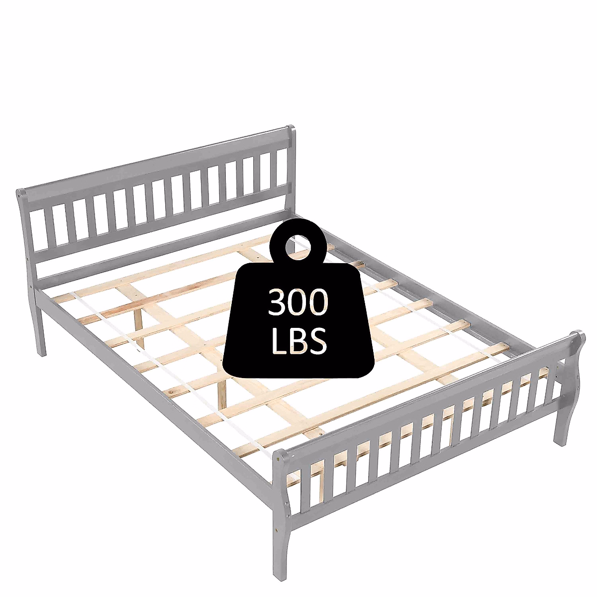 RIDFY Queen Platform Bed Frame with Headboard & Footboard, Wood Sleigh Bed Frame with Slats Support, No Box Spring Needed, Noise Free, Easy Assembly (Gray)