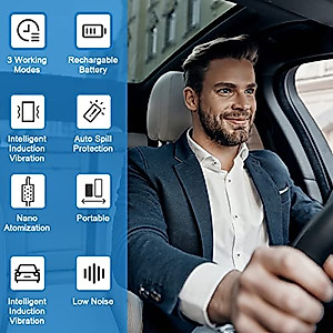 Hitish Car Diffuser, Waterless Car Diffuser Humidifier with Intelligent Induction Vibration & No Leakage Tech, Cordless Aromatherapy Essential Oil Diffuser Car Air Freshener for Car, Room, Office