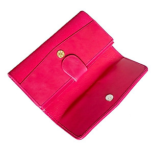 Genuine Stingray Skin Exotic Leather Zip Clutch Purse Long Snap Wallet Organizer (Hot Pink)