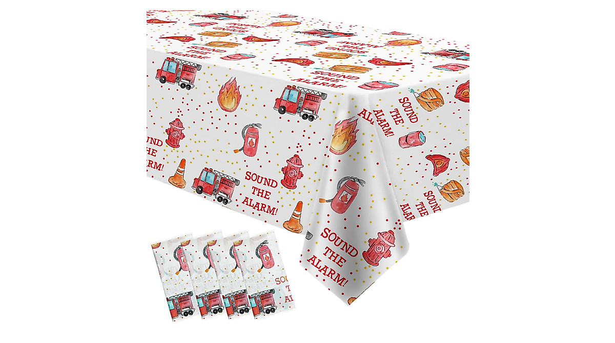HIPVVILD Fire Truck Birthday Party Tablecloth Supplies - Disposable ...