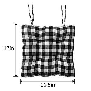 JeogYong Kitchen Chair Cushions with Ties, Set of 2 Farmhouse Buffalo-Check Chair Pads/Seat Cushions for Kitchen & Dining Room Chairs, Country Design Black & White Buffalo-Plaid Christmas Decorations