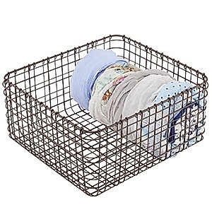 mDesign Farmhouse Decor Metal Wire Storage Basket Bin for Storage & Organizing Closets, Shelves, and Cabinets in Bedrooms - Holds Shirts, Purses, Leggings, Scarfs, Hats - 12" x 12" - 3 Pack - Bronze