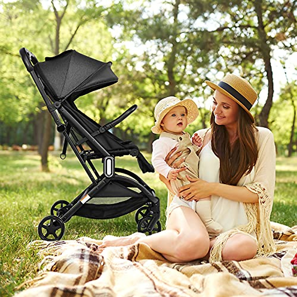 BABY JOY Lightweight Baby Stroller, Infant Stroller w/Easy One-Hand Fold, Adjustable Backrest/Footrest/Canopy, 5-Point Harness & Storage Basket, Compact Toddler Travel Stroller for Airplane (Black)