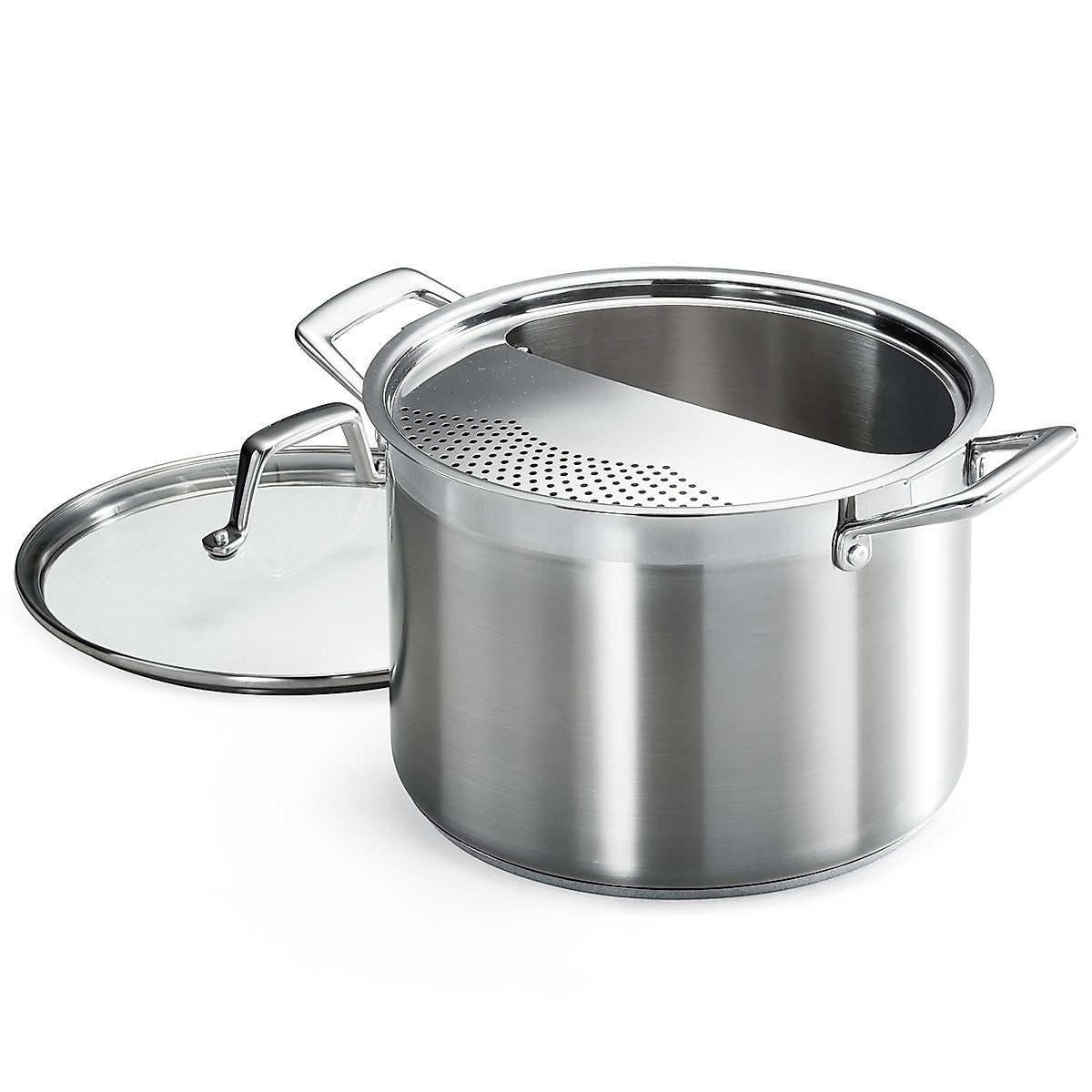 Tramontina Lock & Drain Pasta Cooker Pot with Strainer Lid 18/8 Stainless Steel 8 Qt, 80120/509DS