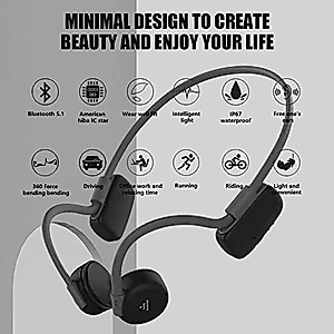 LIBMING Bone Conduction Headphones for Swimming, IPX6 Open-Ear Wireless Sport Earphones Headset for Running, Diving Water, Gym, Spa，Black