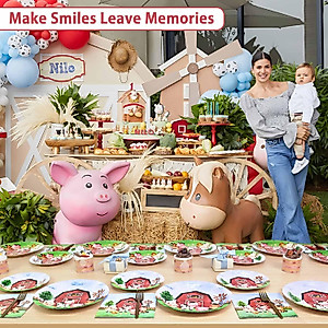 Lopeastar 100Pcs Farm Birthday Decorations Plates Set for 25 Guests, Barnyard Animal Plates Napkins and Forks Baby Shower Party Supplies