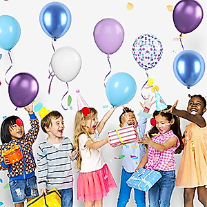 Blue and Purple Balloons Set, 50 PCS Blue 12 Inch Mermaid Balloons, Metallic Purple Blue White Latex Balloons Confetti Helium Balloons for Girls Mermaid Birthday Party Baby Shower Winter Supplies