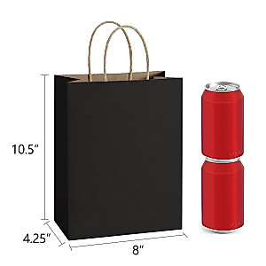 BagDream 50Pcs Gift Bags 8x4.25x10.5 Inches Paper Bags Shopping Bags Kraft Bags Wedding Party Favor Bags Merchandise Retail Bags Sacks Black Paper Gift Bags with Handles Bulk