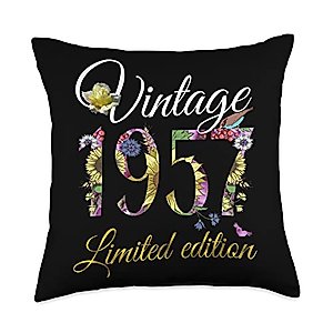 66th Birthday Vintage 1957 Gifts Tee by Alice Ron Vintage 1957 Tee 66 Year Old Sunflowers Floral 66th Birthday Throw Pillow, 18x18, Multicolor