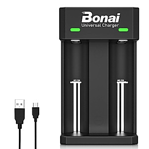 BONAI Battery Charger for 1.2V Ni-MH Ni-Cd AA AAA C D Rechargeable Batteries, All Types of 3.7V Lithium Batteries - 2 Slots USB Charger