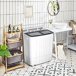 INTERGREAT Portable Washing Machine Mini 17.6 Lbs Compact Washer Machine and Dryer Combo, Small Twin Tub Washer with Spin Cycle for Camping, Laundry, Apartments, Dorms, College Rooms, Rv’s (Grey)