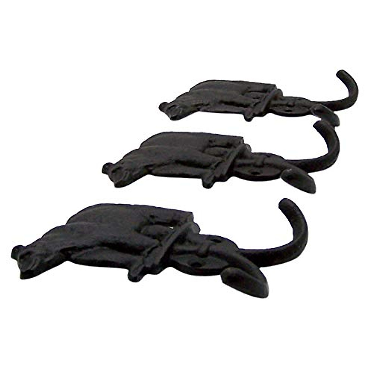 Rustic Black Bear Cast Iron Double Wall Hooks, Set of 3, 5.25 Inches