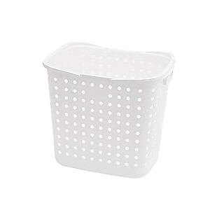 Large Breathable Hollow Laundry Hamper with Long Handles, 14.6 Inches Portable Plastic Clothes Hamper for Living Room Bathroom Laundry Storage (White, Round)