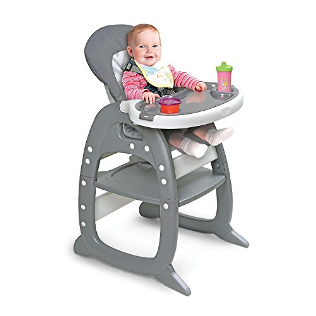 Badger Basket Envee II Baby High Chair with Playtable Conversion – Gray Chevron, 5-Point Harness, Dishwasher Safe Tray, Machine Washable Cushion