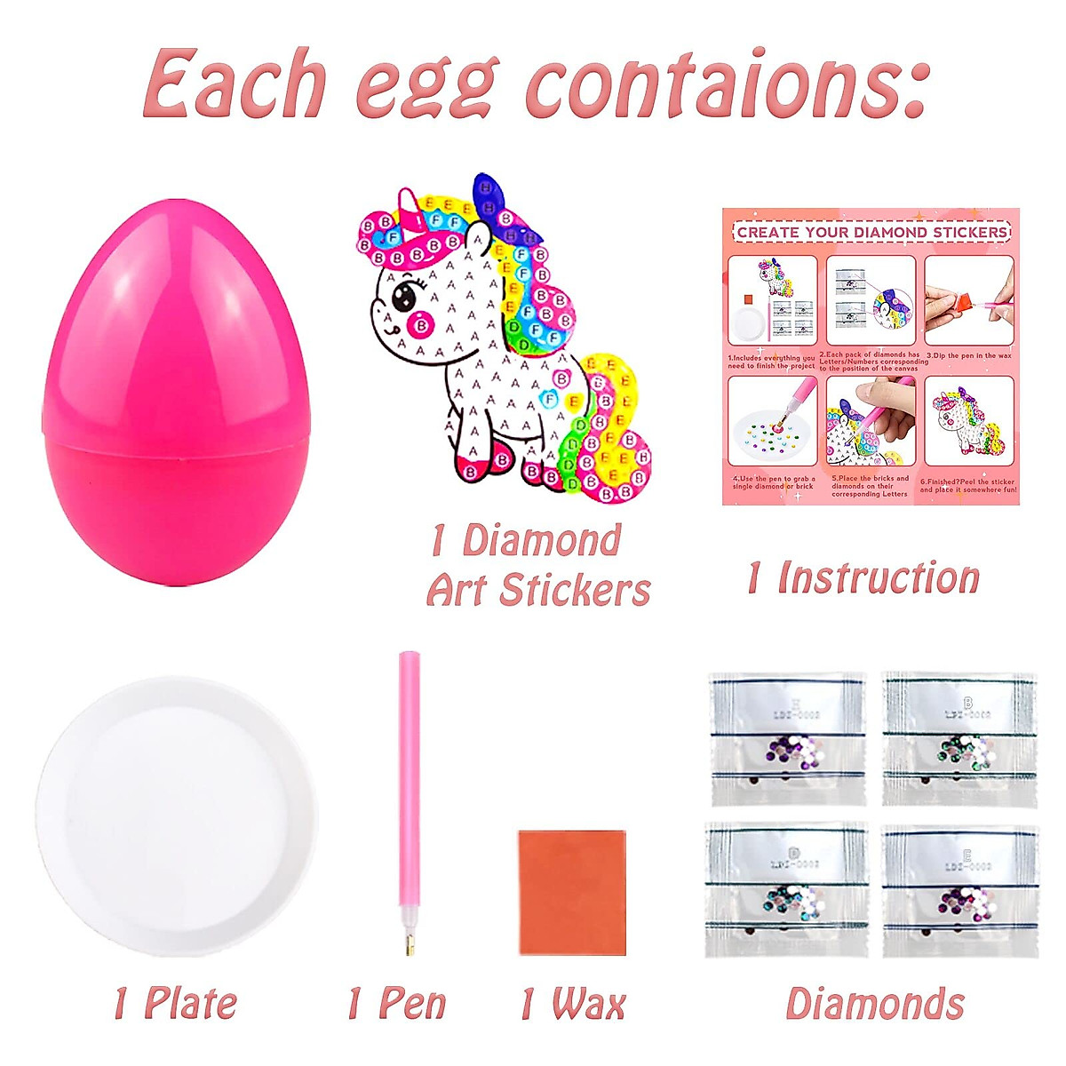 Easter Eggs Easter Basket Stuffers Filled 4 Eggs with Diamond Art Stickers Kit Inside, Colorful Large Plastic Easter Egg Fillers Easter Gifts for Kids Toddlers Teens Easter Toys Easter Egg Stuffers