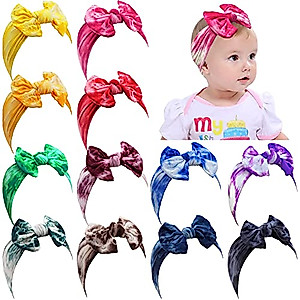 12 Nylon Bows Headbands with Soft Dye Bows for Newborn to 3 Months Baby Girls - Hair Accessories