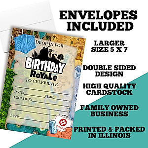 Fort Battle Video Gaming Birthday Party Invitations, 20 5x7 Fill In Cards with Twenty White Envelopes by AmandaCreation Video Gaming Party Supplies
