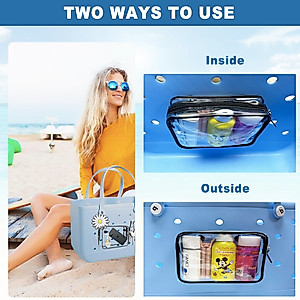 SYTRANREIN 8 Packs Bogg Bag Accessories Set, Clear Inserts Pouch, Hooks & Flower Charm Compatible with Various Bogg Bag Beach Tote Bag,Travel Makeup Clean Toiletry Brush Organizer Cosmetic Storage