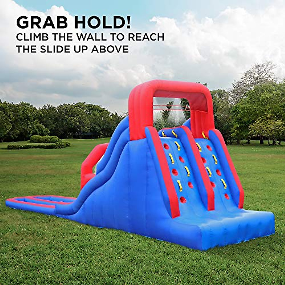 Sunny & Fun Dual Splash Inflatable Water Racing Slide Park – Heavy-Duty for Outdoor Fun - Climbing Wall, Two Slides & Splash Pool – Easy to Set Up & Inflate with Included Air Pump & Carrying Case