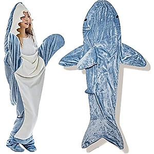 Shark Blanket Adult, Shark Wearable Blanket Hoodie, Soft Cozy Flannel Hoodie Sleeping Bag Shark Tail Wearable Fleece Throw Blanket for Kids Adults Boys Girls (83x35.5 inches/210x90 cm)