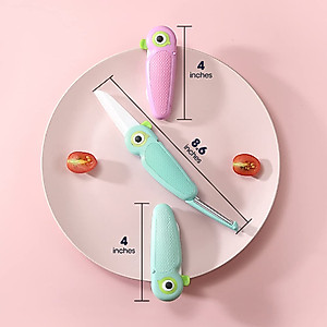 S.ROKE TTAN Portable Ceramic Paring Knife - 2.5 Inches Sharp Blade, Small Folding Knife, Cutter Peeler 2 in 1, Mini Cute Portable Fruit Knife for Travel, Camping (Green)