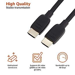 Amazon Basics High-Speed HDMI Cable (48Gbps, 8K/60Hz ) - 3 Feet, Black