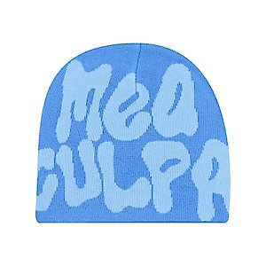 ANKOMINA Unisex Women Men Knitted Beanie Hats Fashion Letter Print Winter Skull Caps Y2k Outdoor Warm Hats Blue
