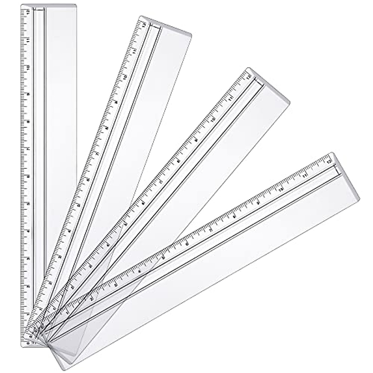 4 Pieces Magnifying Ruler 12 Inch Clear Ruler Plastic Data Processing Metric Scale Ruler Transparent Rulers for Reading Drawing Drafting
