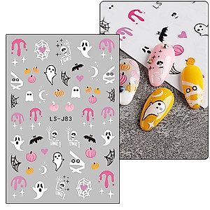 JMEOWIO 9 Sheets Cute Halloween Nail Art Stickers Decals Self-Adhesive Pegatinas Uñas Skull Horror Ghost Witchy Spider Web Bat Pumpkin Spook Nail Supplies Nail Art Design Decoration Accessories
