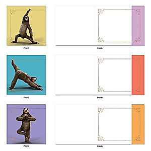 The Best Card Company - 10 Blank Yoga Note Cards (4x 5.12 Inch) - Boxed Notecards with Envelopes, Cute Animal Cards, Zen Assortment - Sloth Yoga AMQ6255OCB-B1x10