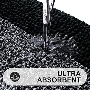 OLANLY Bathroom Rug, Extra Soft Chenille Thick Absorbent Shaggy Mat, Non-Slip Machine Wash Dry Plush Bath Mats for Bathroom, Tub and Shower (24 x 16 Inch, Black)