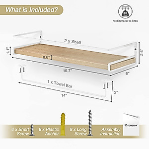 Forbena Floating Nursery Book Shelves, Natural Wood Wall Bookshelves for Girls Boys Bedroom, Wall Mounted Nursery Shelves for Books, Bows, Stuffed Animals, Toys, Study Room, Bathroom (Set of 2)