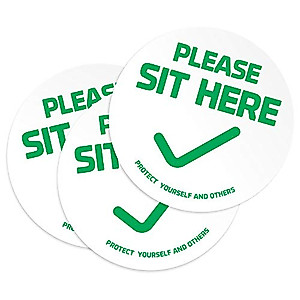 Sit here Social distancing Stickers, Chair Decal, 20 Pack (Green, SIT HERE (20 Pack))