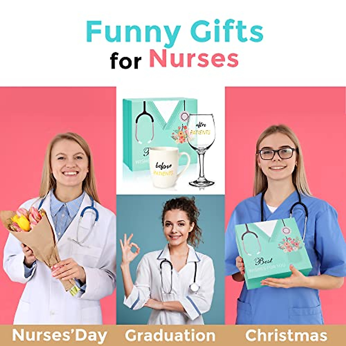 IDEWEI Before Patients After Patients Gift Set, Nurse Gifts for Women Coffee Mug and Wine Glass Idea for Dentist, Doctors Unique Nurse Day Birthday Graduation Appreciation Gifts