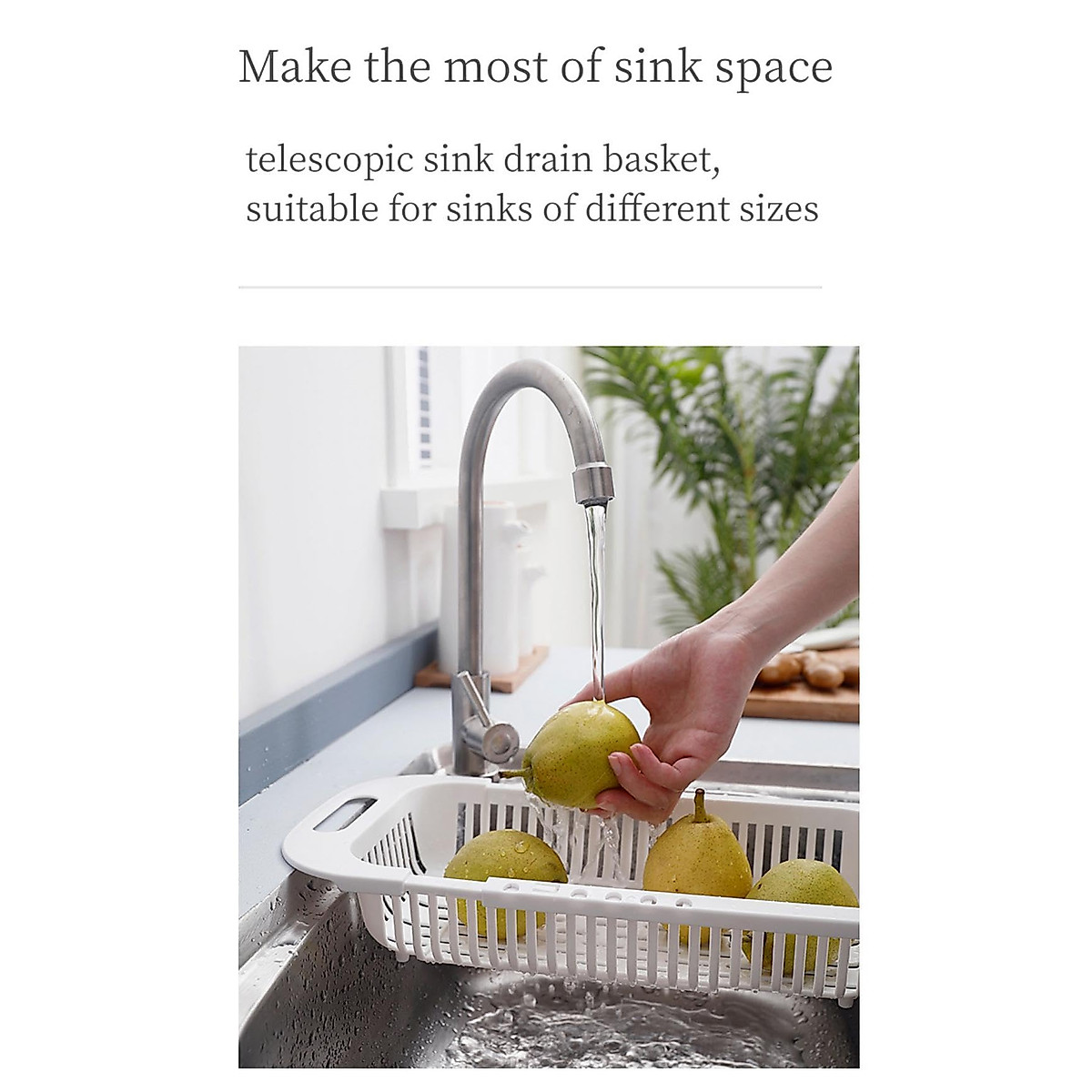 FENGZIZH Adjustable Dish Drainer Dish Rack Over The Sink,Drying Rack, Extendable Vegetable Fruit Washing Basket, Collapsible Strainer Basket,Plastics(Grey+White)