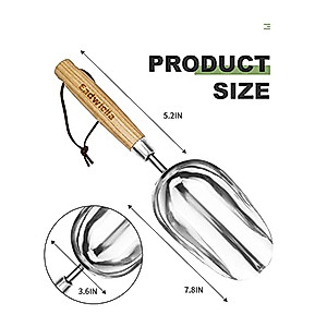 Soil Scoop Garden Tool Garden Dirt Scooper Hand Shovel for Planting Gardening Composting Potting Transplanting Filling Bird Feeders Stainless Steel Bonsai Soil Scoop Plant Shovel with Hardwood Handle